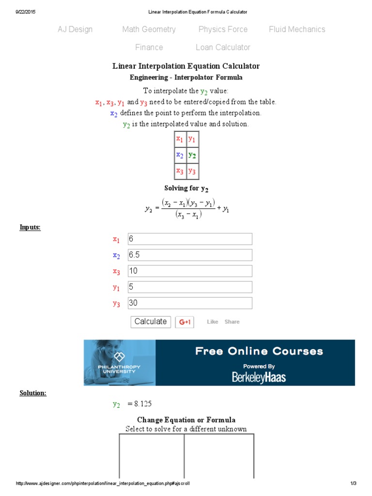 Linear Interpolation Equation Formula Calculator PDF | PDF ...
