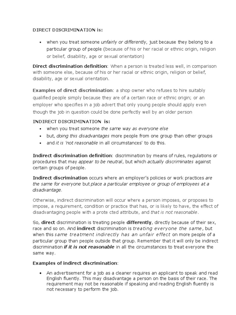 323 - Direct and Indirect Discrimination - Explanation and Examples ...