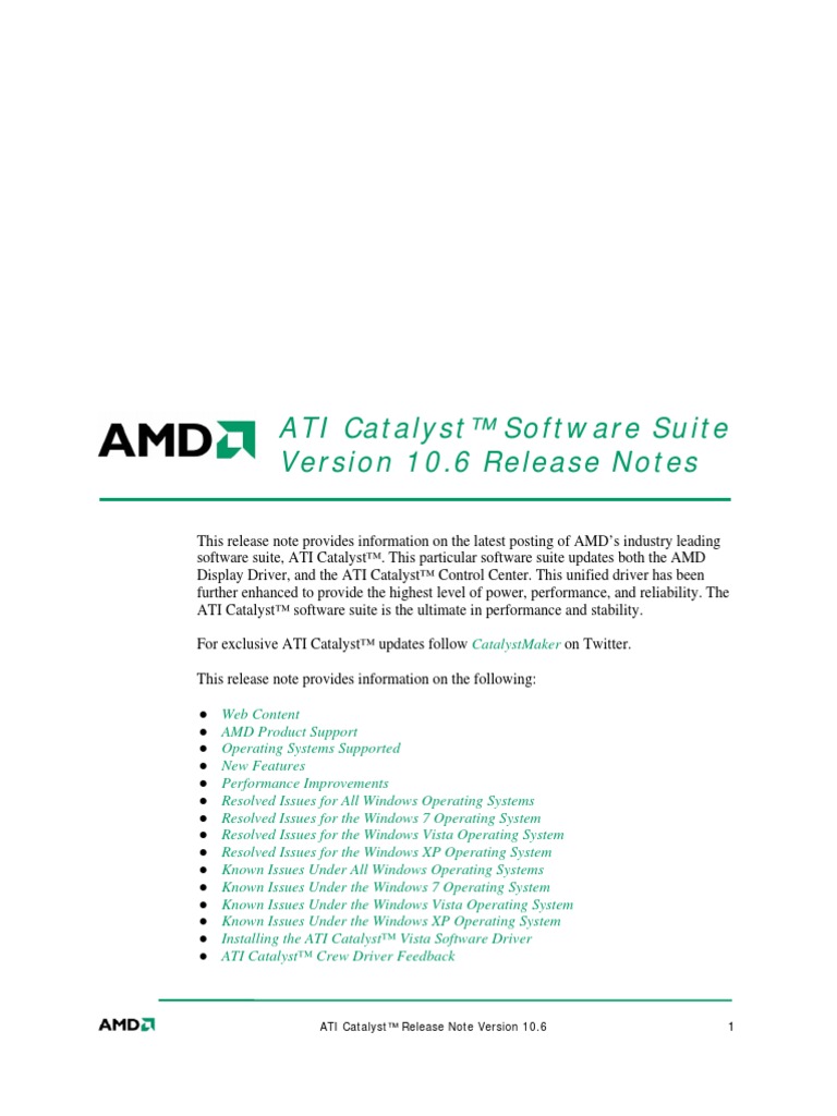 ATI Catalyst™ Software Suite Version 10.6 Release Notes: Z Z Z Z Z Z Z ...