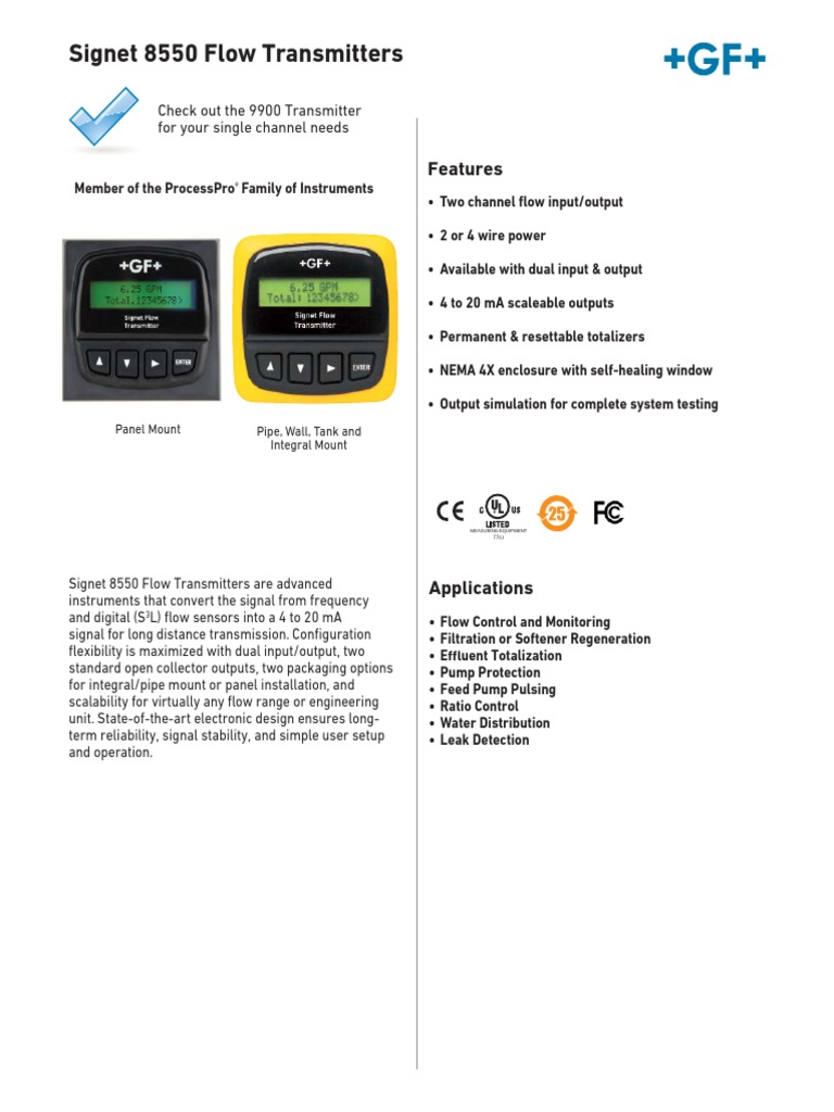 Signet 8550 Flow Transmitters | PDF | Transmitter | Sensor