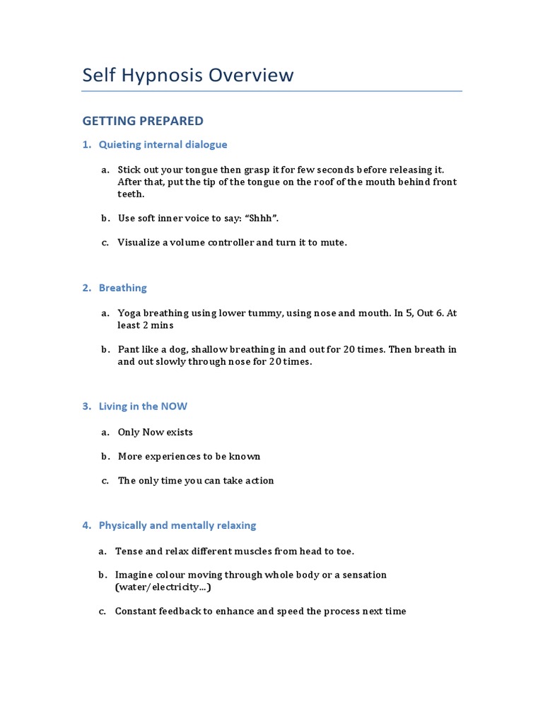 Self Hypnosis Notes | Download Free PDF | Hypnosis | Relaxation ...