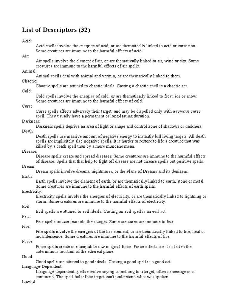 List of Descriptors | PDF | Nature