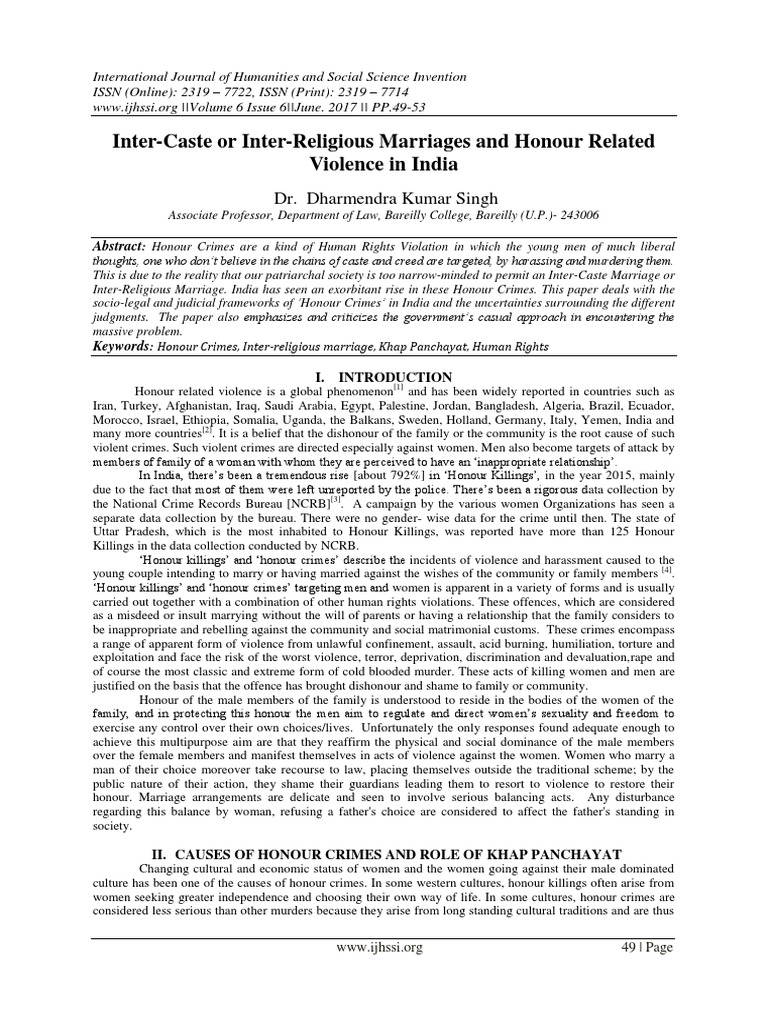 Inter-Caste or Inter-Religious Marriages and Honour Related Violence in India | Download Free ...