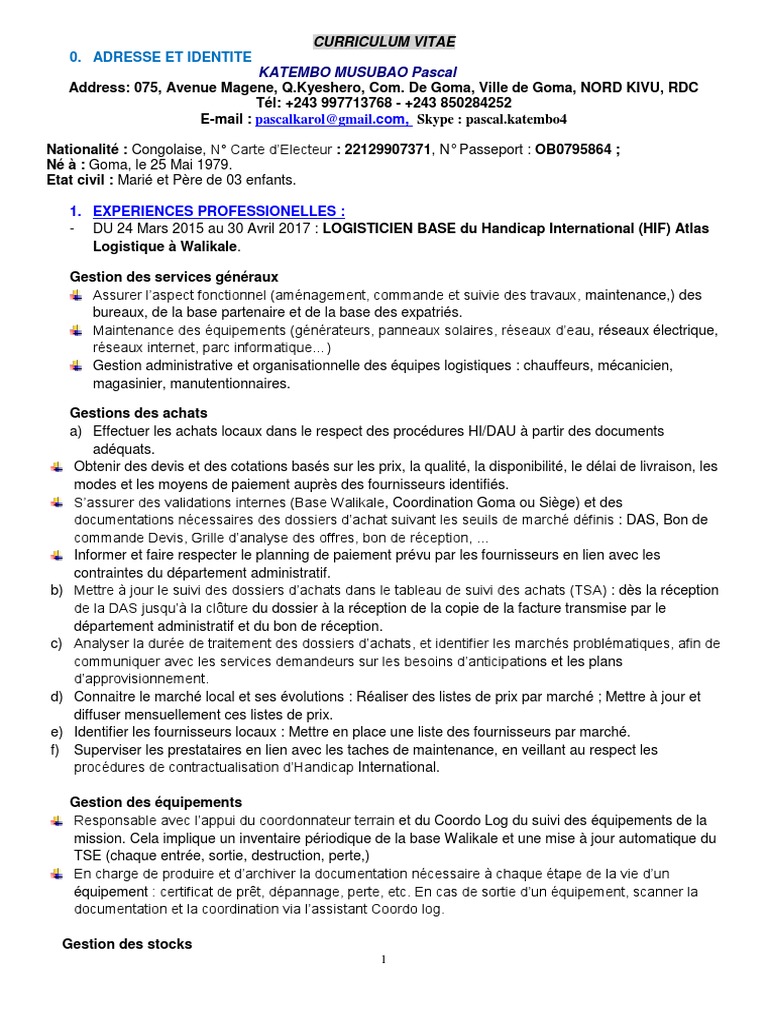 CV Pascal | PDF | Inventaire | Logistique
