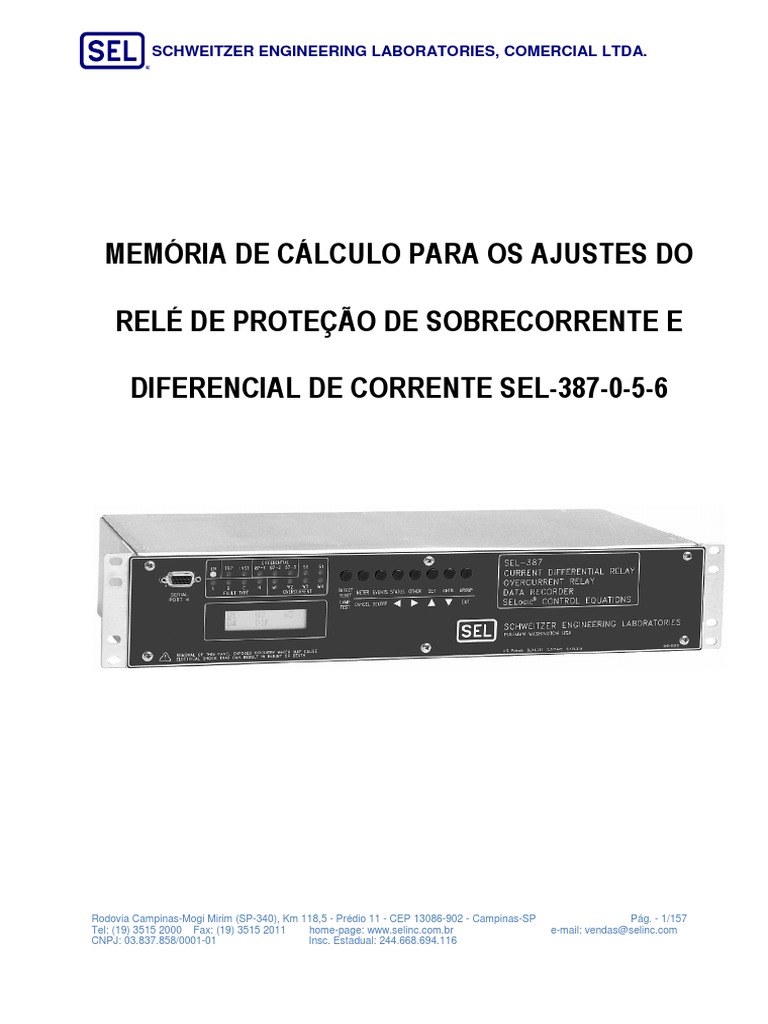 Roteiro de Ajustes Sel-387 | PDF | Transformador | Relé