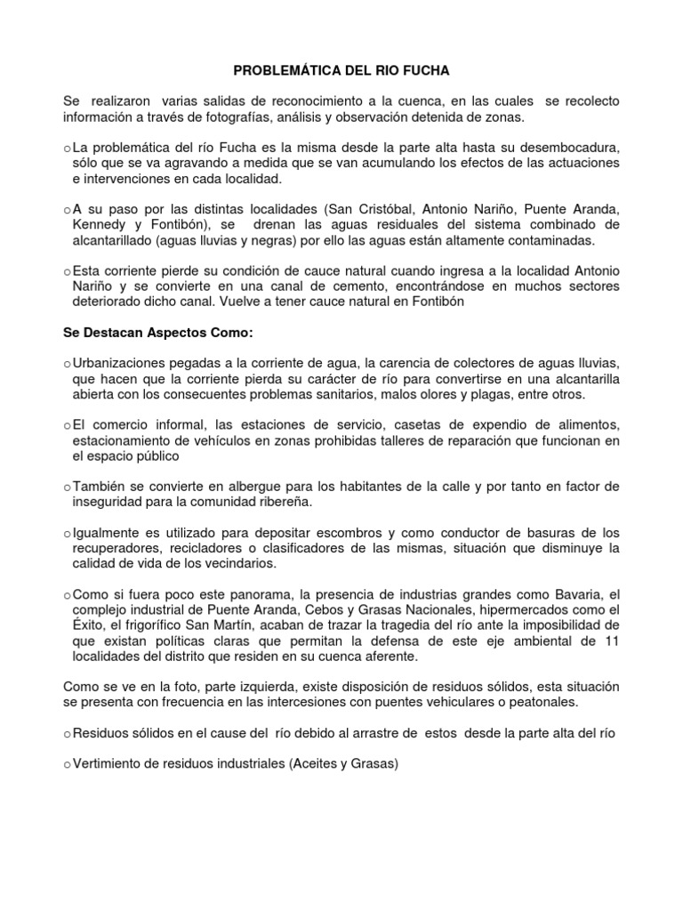 Problemática Ríos Fucha y Bogotá | PDF | Residuos | Naturaleza