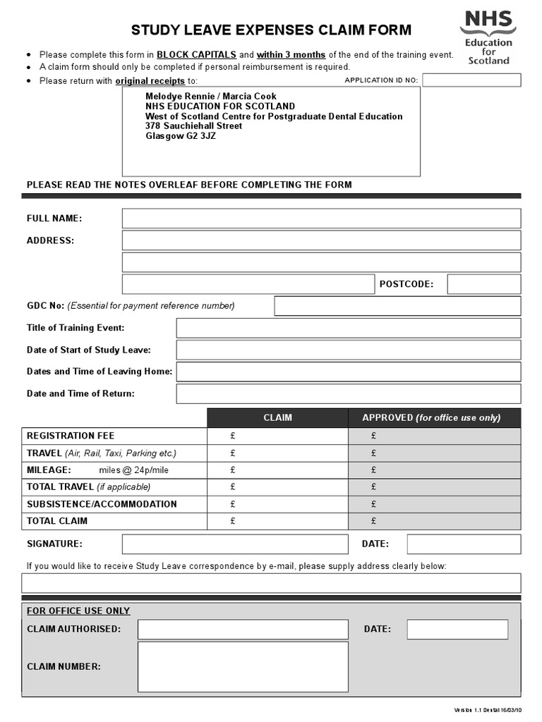 Study Leave Expenses Claim Form West | PDF | Receipt | Transport