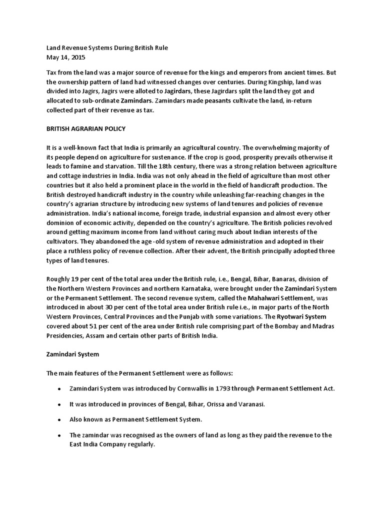 Land Revenue Systems During British Rule | PDF | British Raj | Taxes