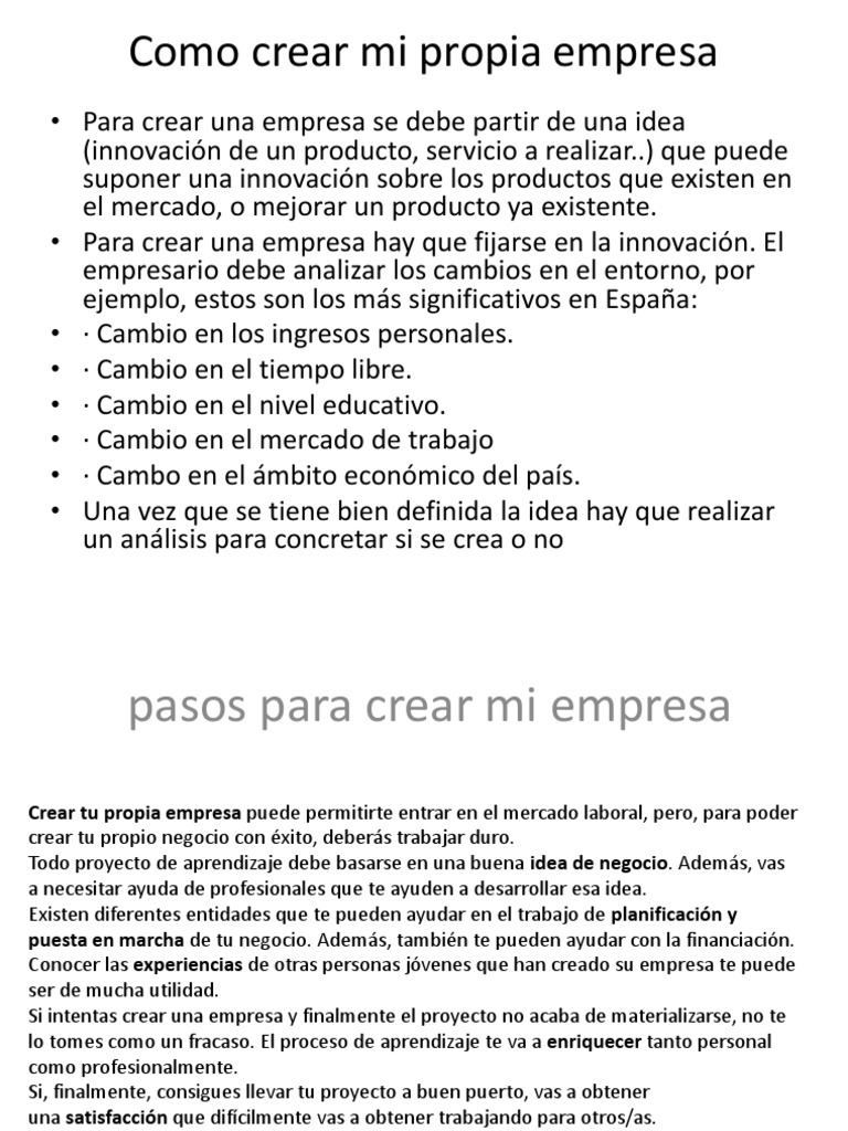 Como Crear Mi Propia Empresa | PDF | Innovación | Mercado (economía)
