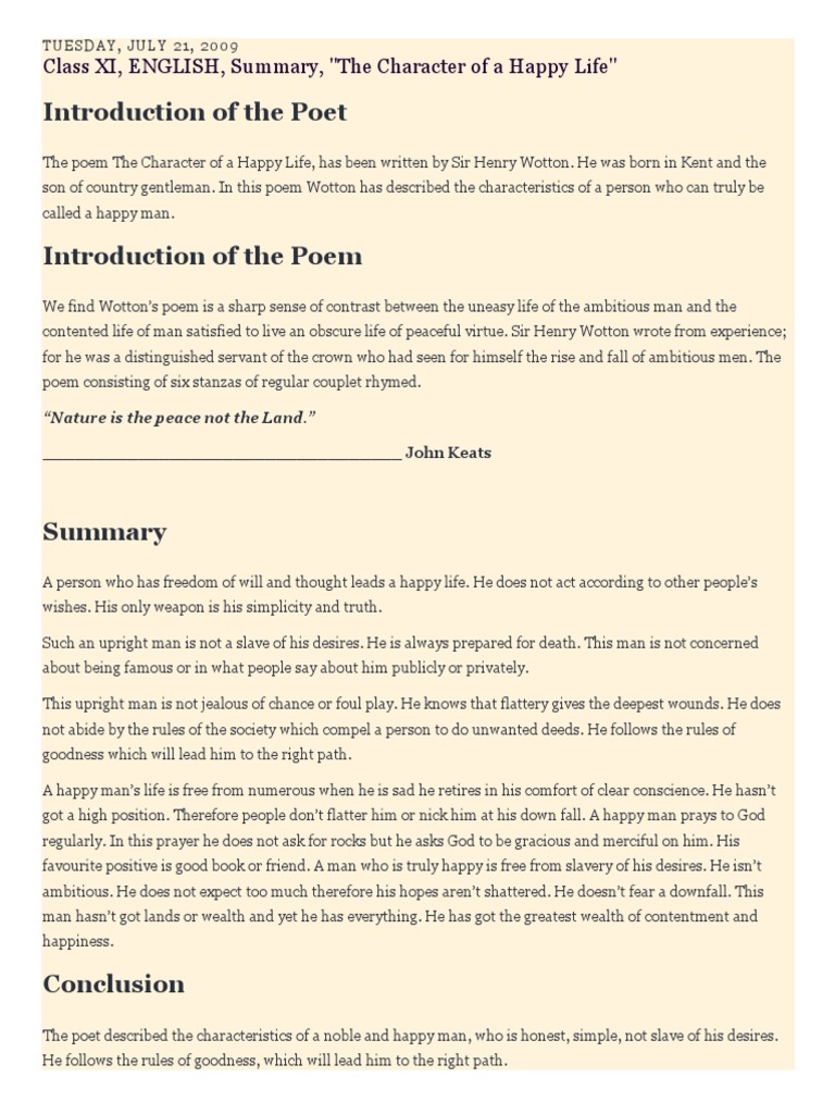 The Character of A Happy Life | PDF