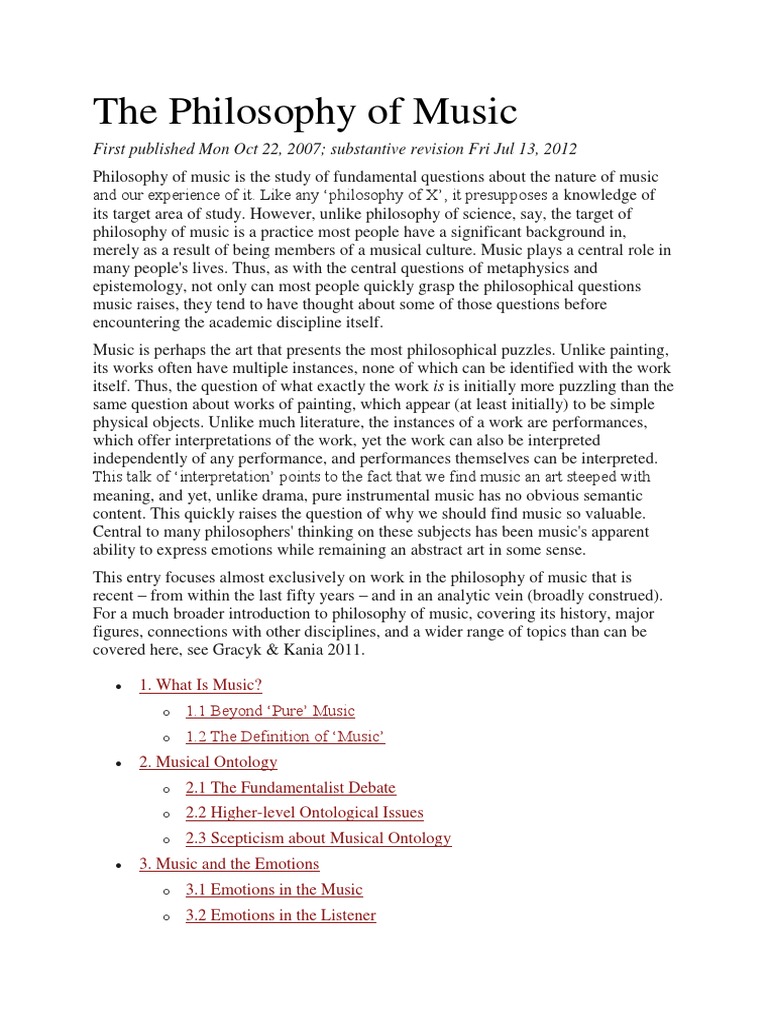 The Philosophy of Music | PDF | Emotions | Ontology