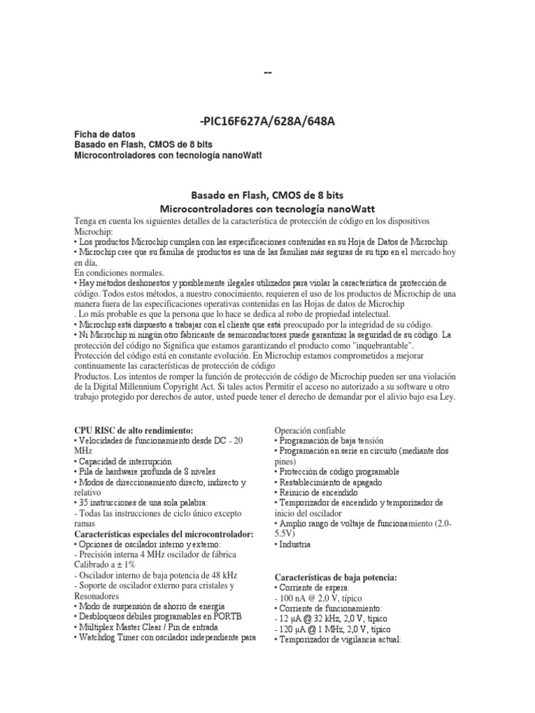 Pic 16f628a | PDF | Microcontrolador | Circuito integrado
