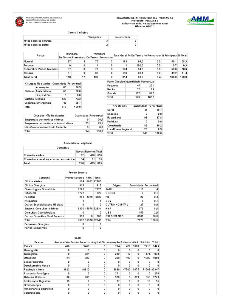 REMH Relatório Estatístico Mensal Hospitalar - Indicadores Ambulatorial ...