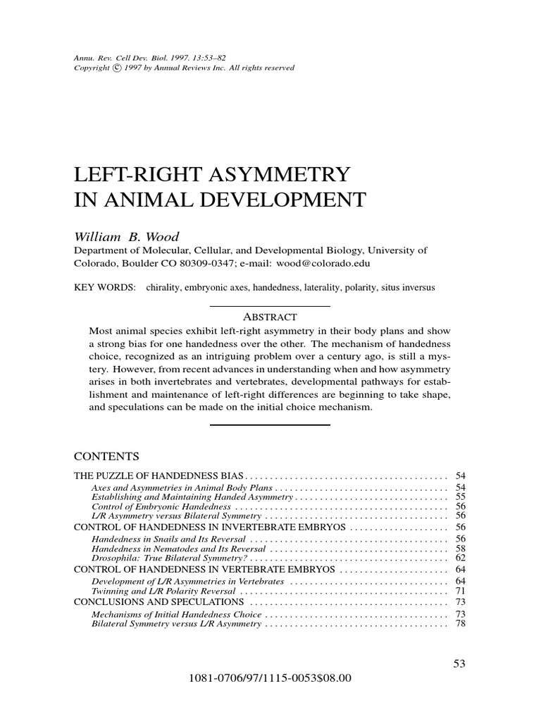 Left-Right Asymmetry in Animal Development: William B. Wood | PDF ...