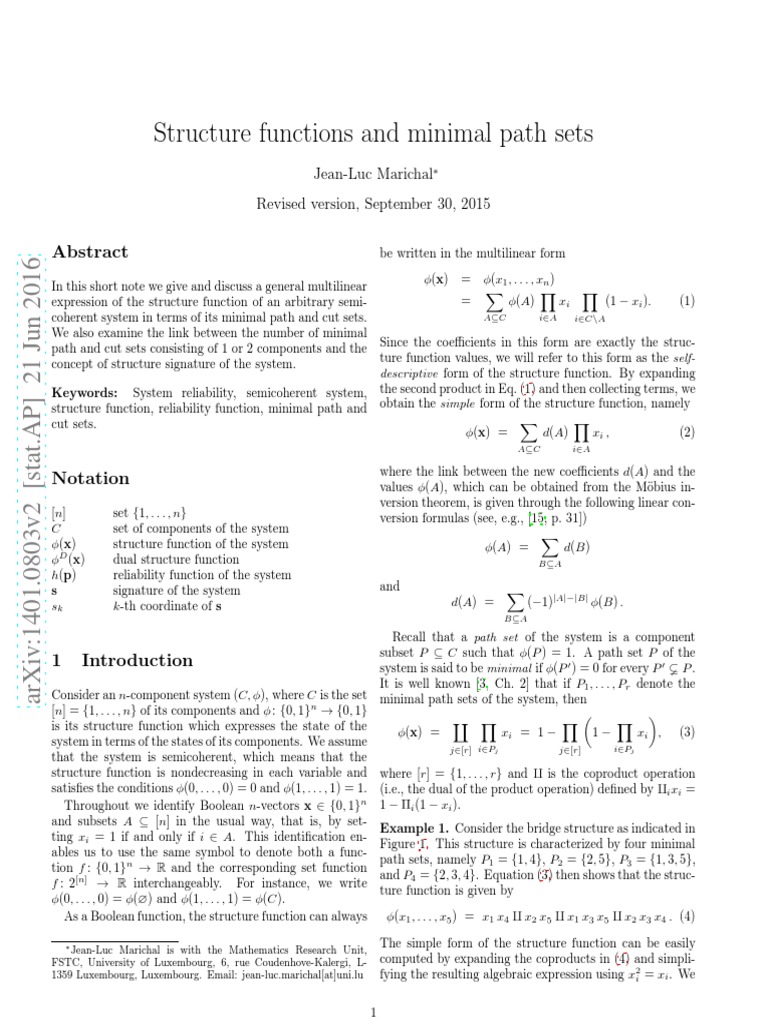 Minimal Path Sets in System Reliability | PDF | Theorem | Function ...