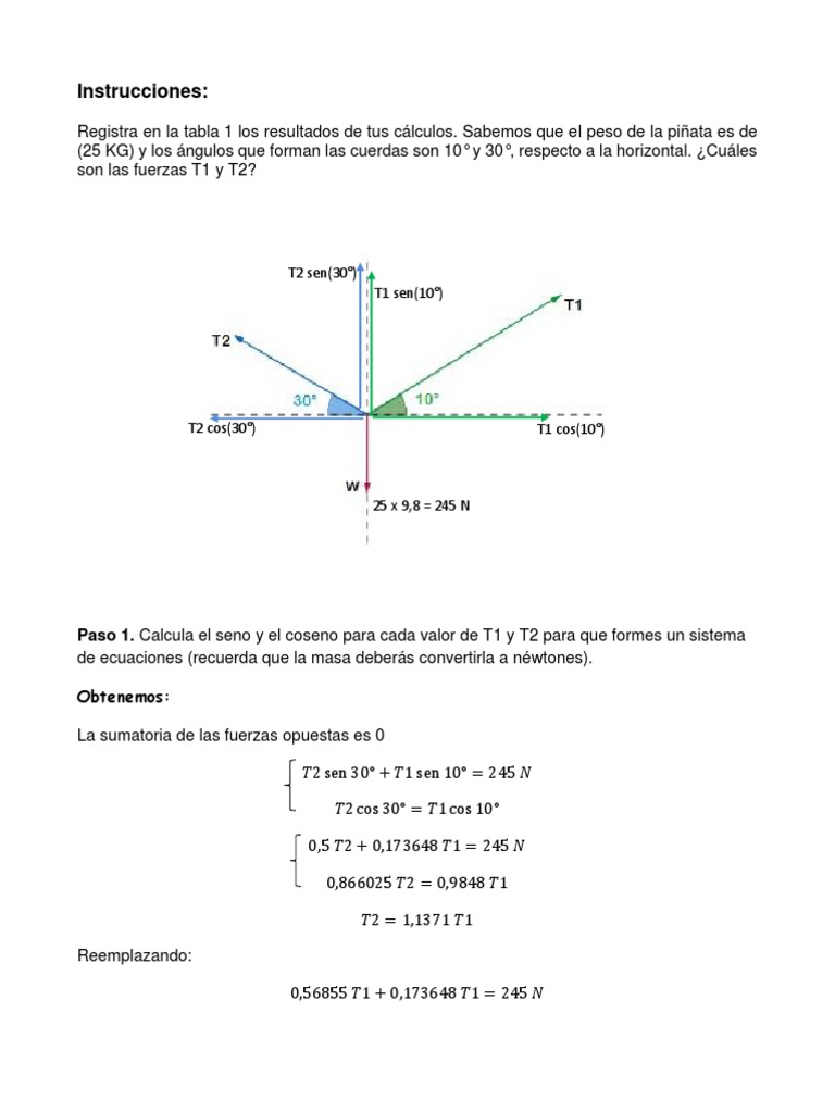 Cálculo de Tensiones en Piñata Suspendida | PDF | Métodos y materiales ...
