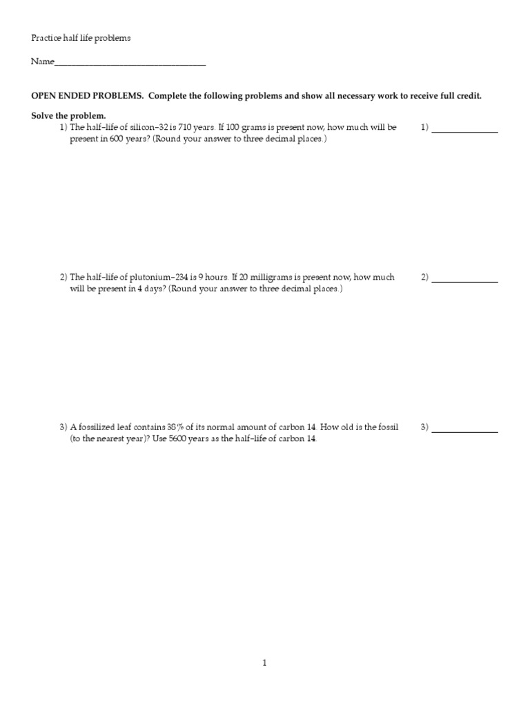 Half Life Questions Precalc | PDF