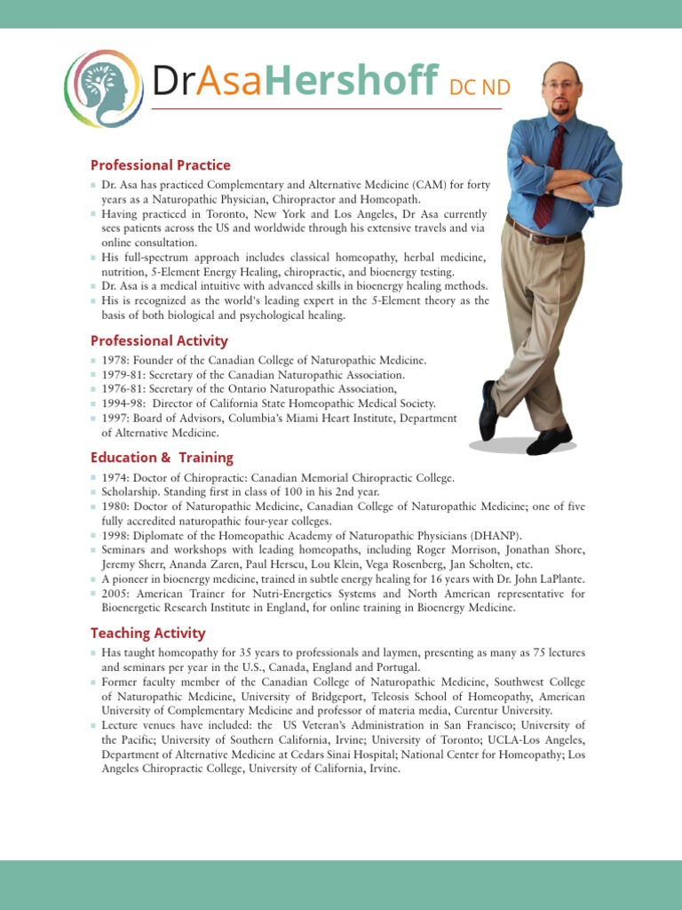 DR Asa Hershoff CV | PDF | Naturopathy | Homeopathy