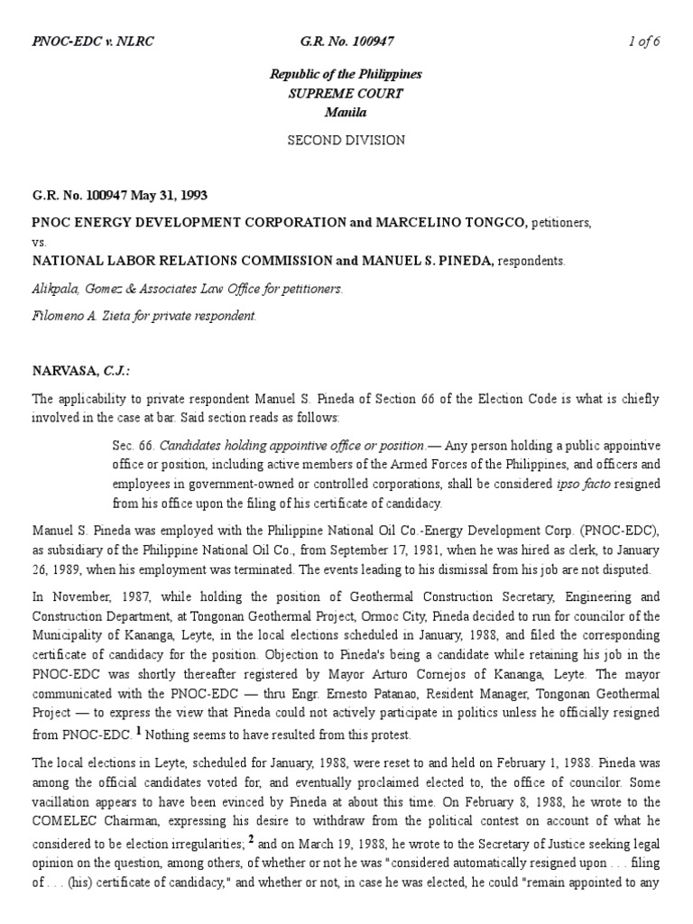 031-PNOC-EDC v. NLRC, G.R. No. 100947, 31 May 1993 | PDF | Ex Post ...