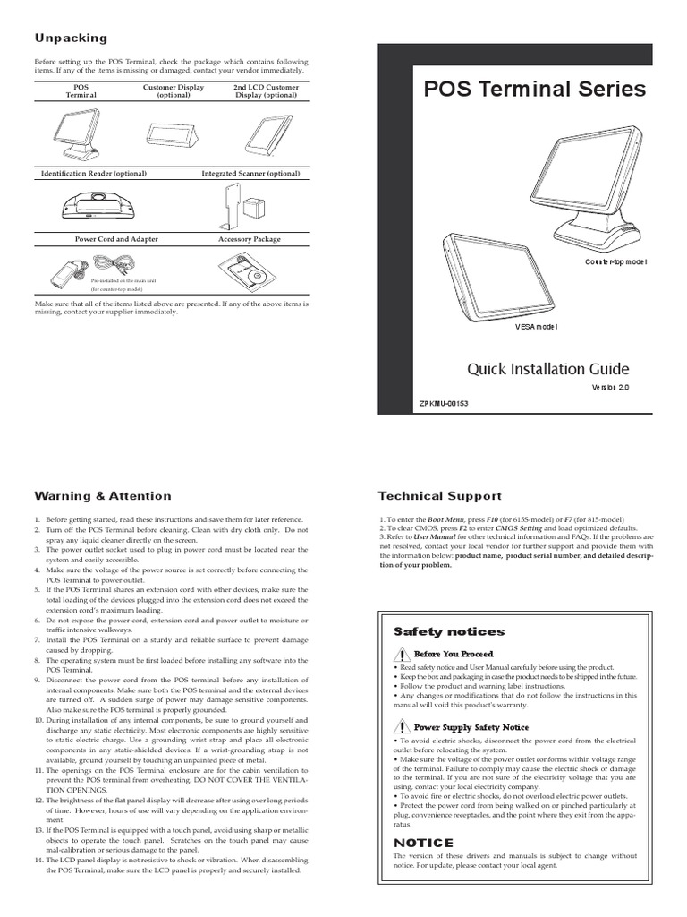 POS Terminal Series: Quick Installation Guide | PDF | Electrical ...