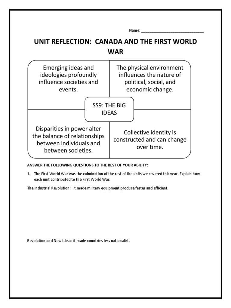 Unit Reflection Canada and The First World War 2017 | PDF | World War I ...