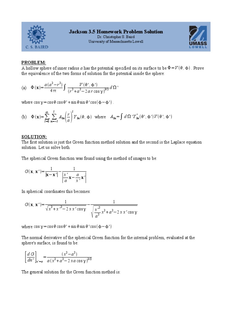 Jackson 3.5 Homework Problem Solution | PDF | Sphere | Differential Calculus