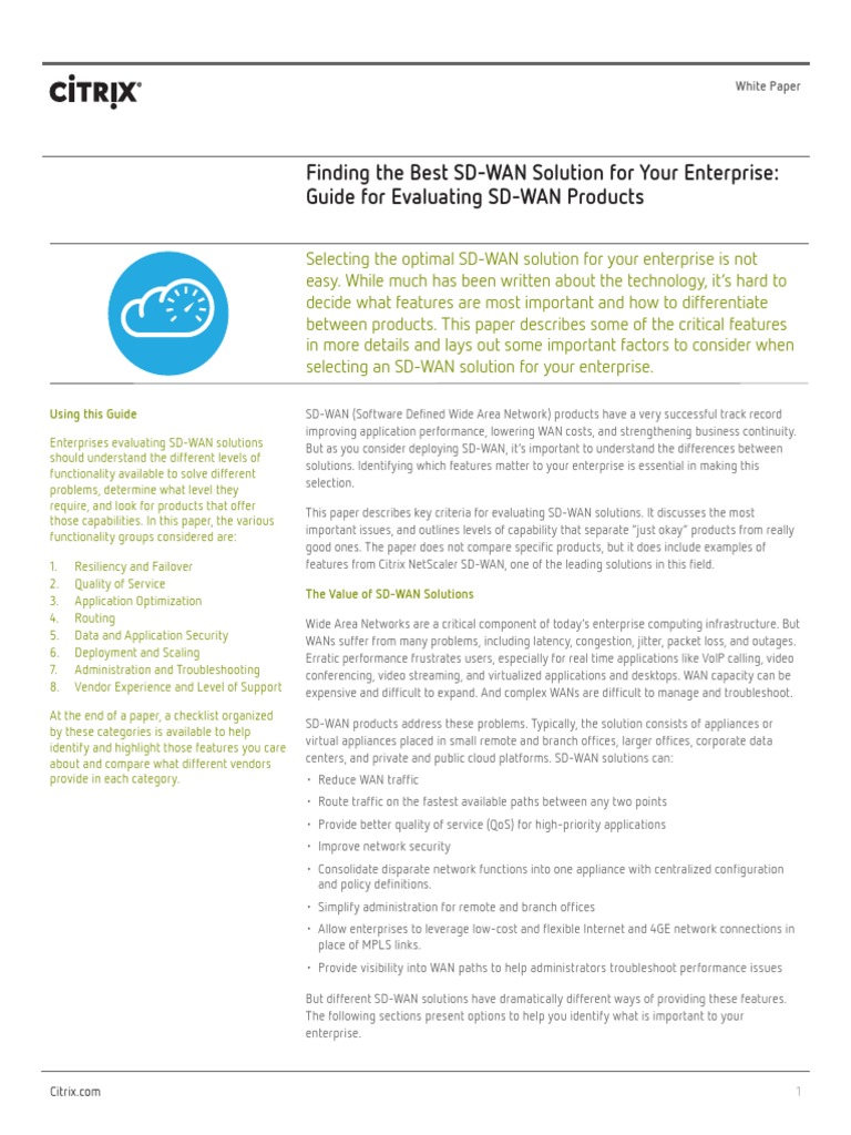 Finding The Best SD-WAN Solution For Your Enterprise: Guide For Evaluating SD-WAN Products | PDF ...