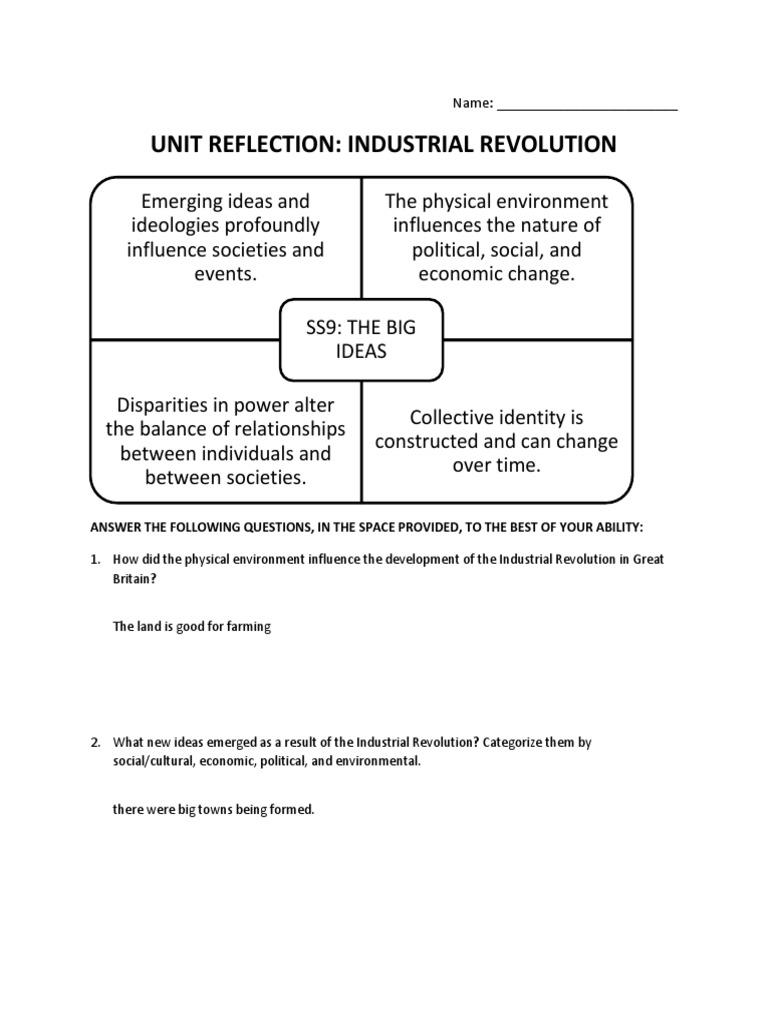 Unit Reflection Industrial Revolution 2017 | PDF | Industrial ...