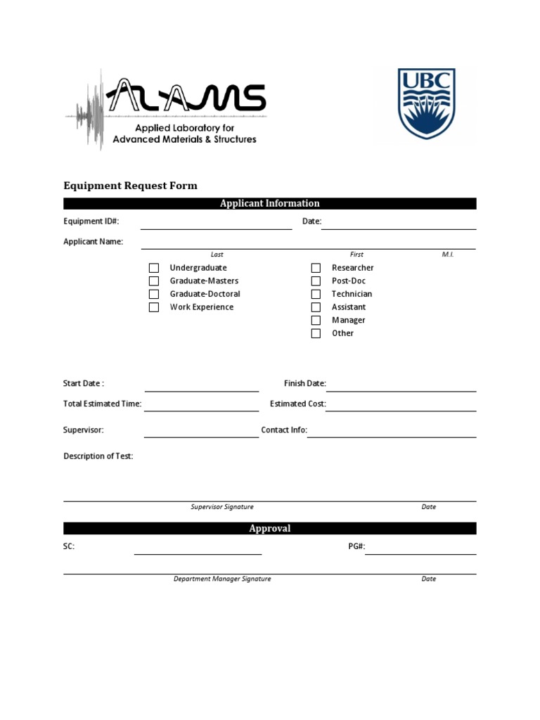 Equipment Request Form: Applicant Information | PDF