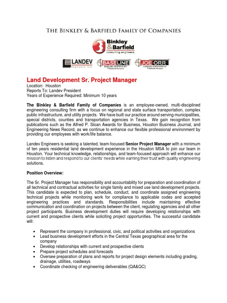 Senior Project Manager - Land Development | PDF | Project Manager ...