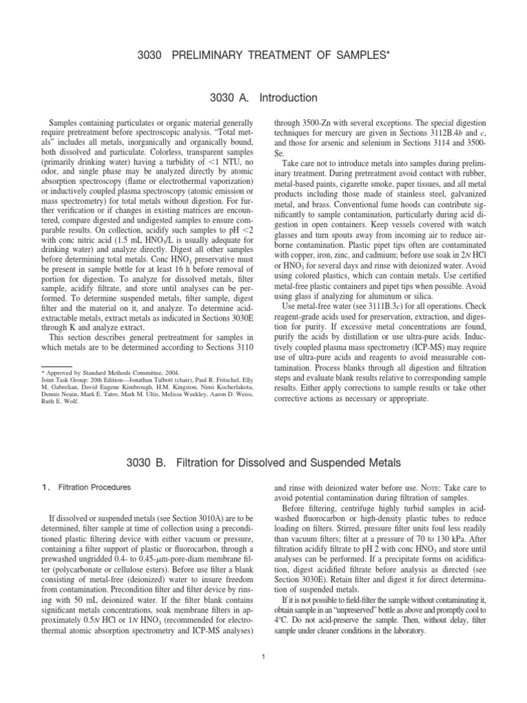 3030 Preliminary Treatment of Samples : 1. Filtration Procedures | PDF ...