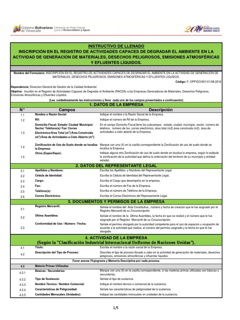 Instructivo Generador Racda PDF | PDF | Residuos | Naturaleza