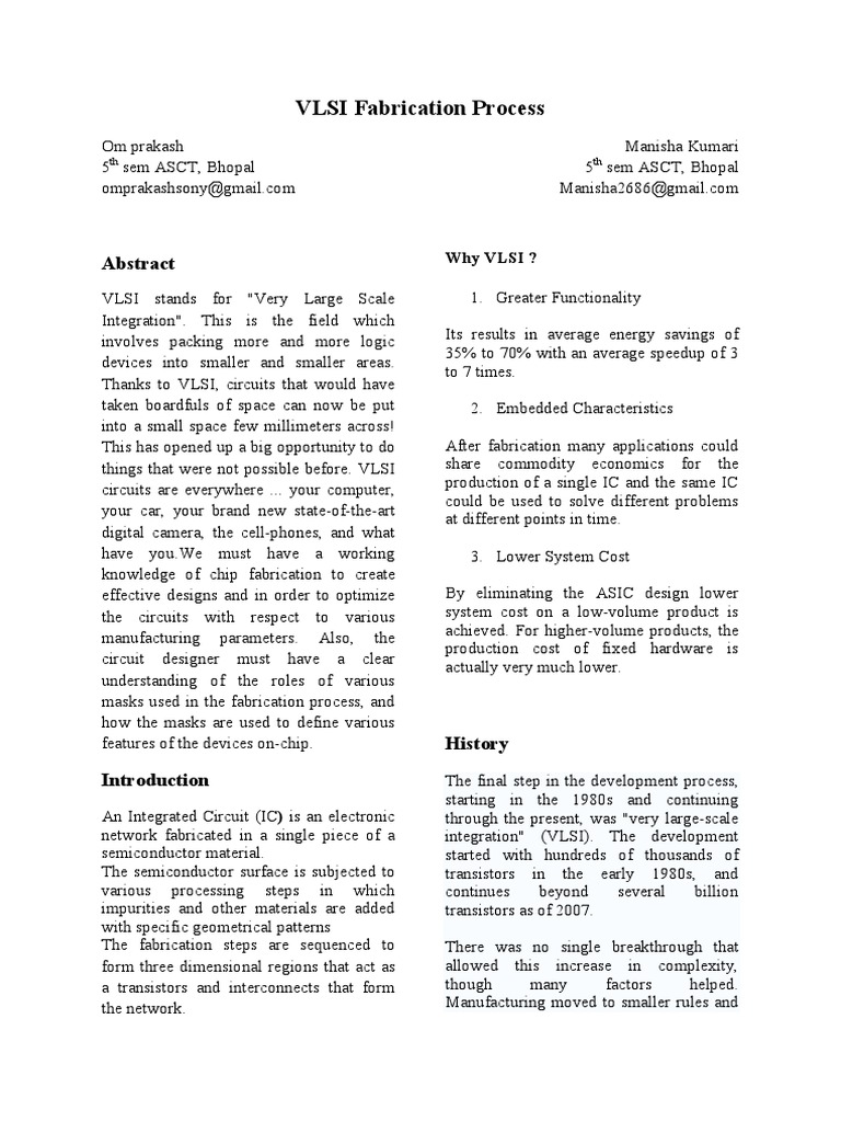 VLSI Fabrication Process Overview | PDF | Integrated Circuit | Doping ...