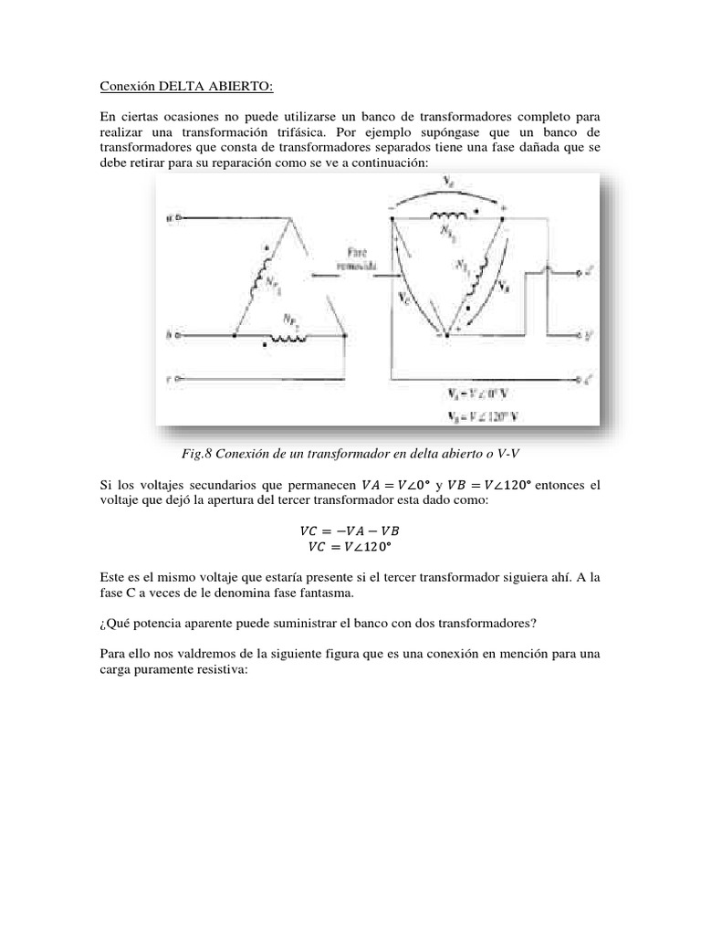Conexión Delta Abierto | PDF | Transformador | Corriente eléctrica