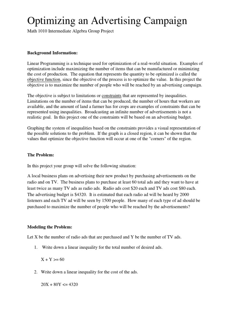 1010 Optimization Project 1 | PDF | Linear Programming | Mathematical Optimization