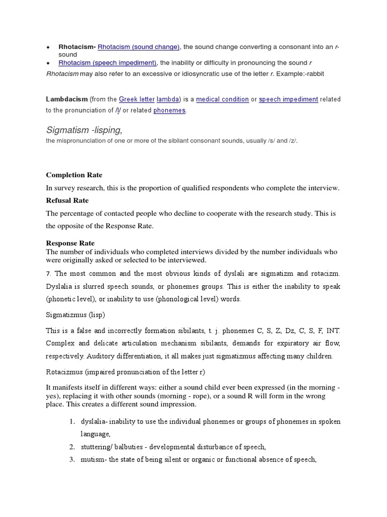 Understanding Rhotacism and Speech Disorders | PDF | Phoneme | Second ...