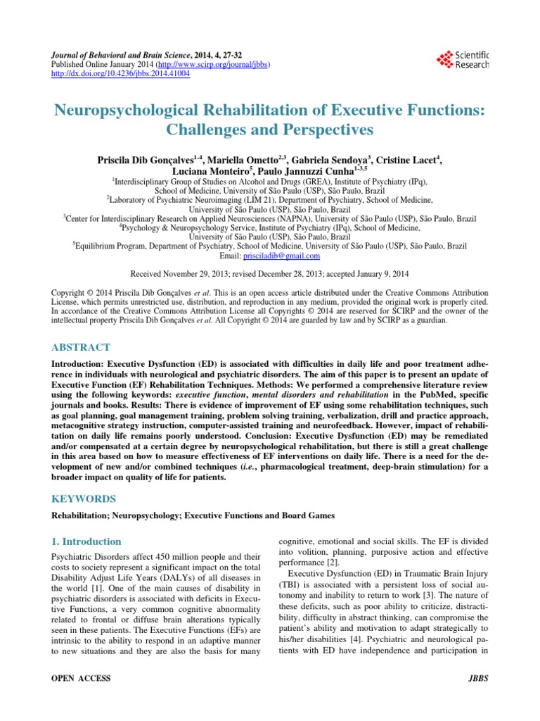 Neuropsychological Rehabilitation of Executive Functions: Challenges ...