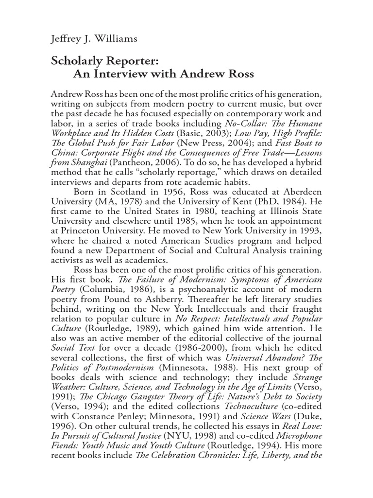 Scholarly Reporter: An Interview With Andrew Ross: Jeffrey J. Williams ...