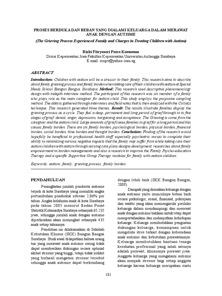 The Grieving Process Experienced Family and Charges in Treating ...