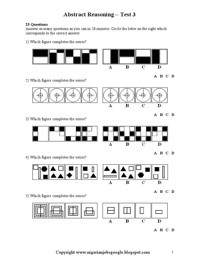 Abstract Reasoning - Test 3: 25 Questions | PDF | Teaching Mathematics