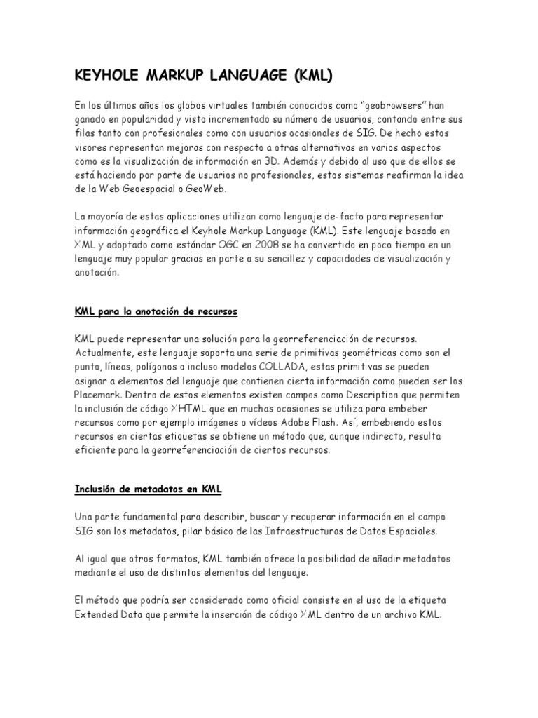 Keyhole Markup Language | PDF | Lenguaje de marcado | Sistema de información geográfica