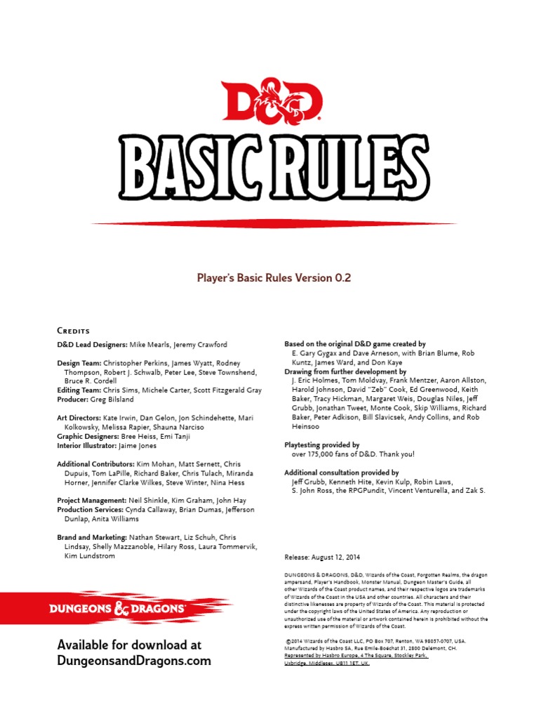 Player's Basic Rules Version 0.2: Available For Download at | PDF | Dungeons & Dragons | Wizards ...