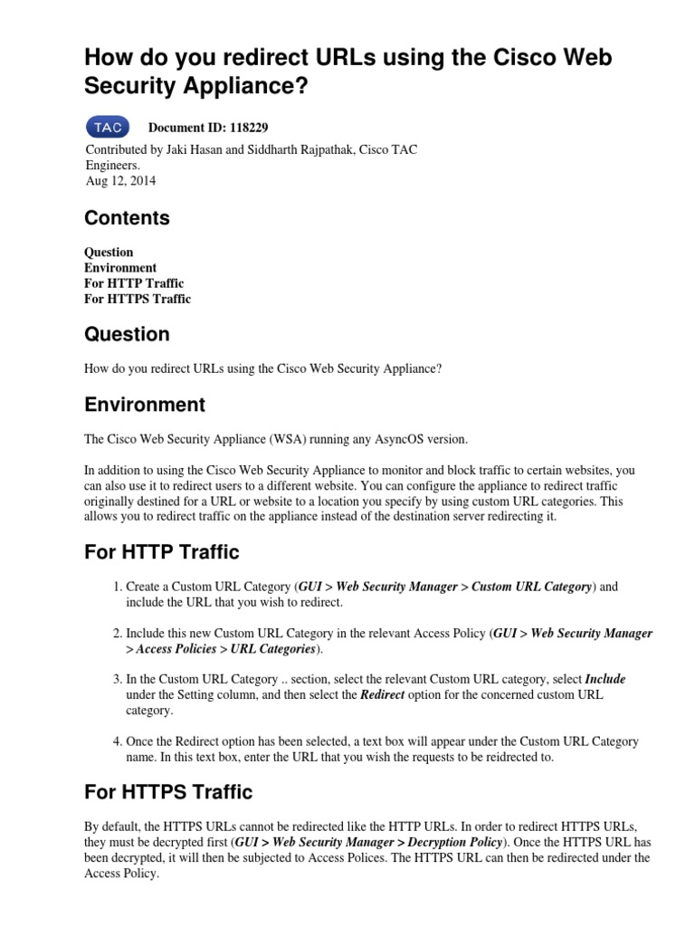 How Do You Redirect Urls Using The Cisco Web Security Appliance? | PDF ...