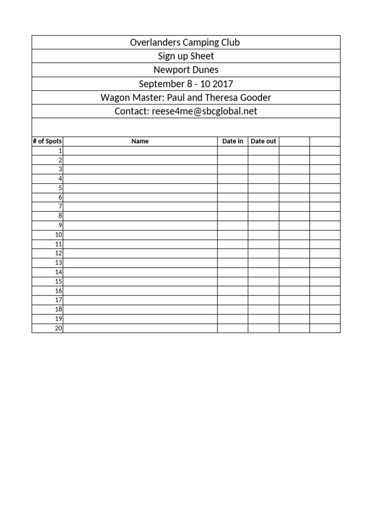 Overlanders Camping Signup 2017 | PDF