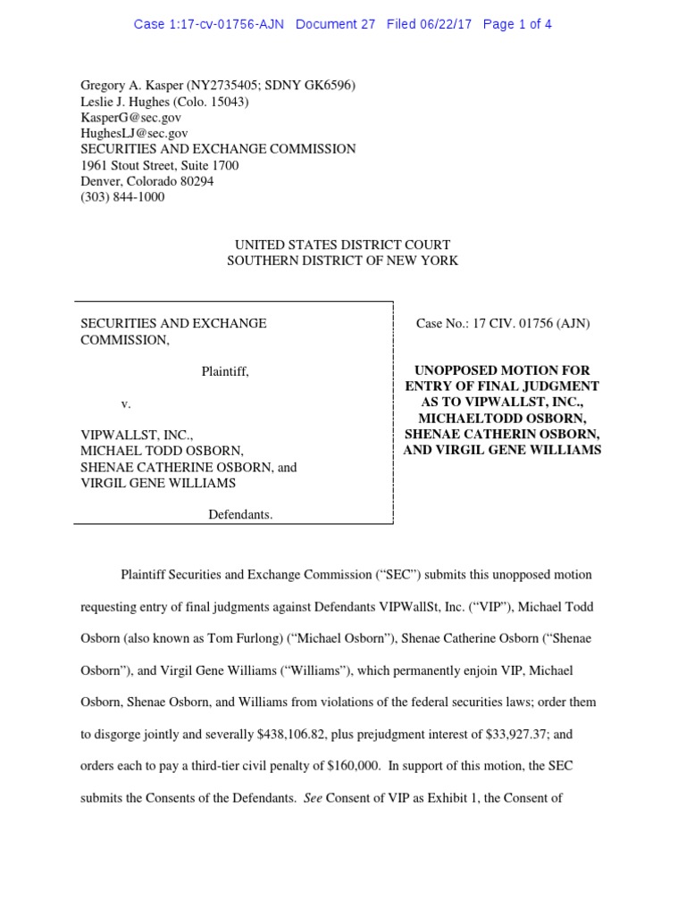 Unopposed Motion For Entry of Judgment in AgedDebt - Net Case | PDF ...