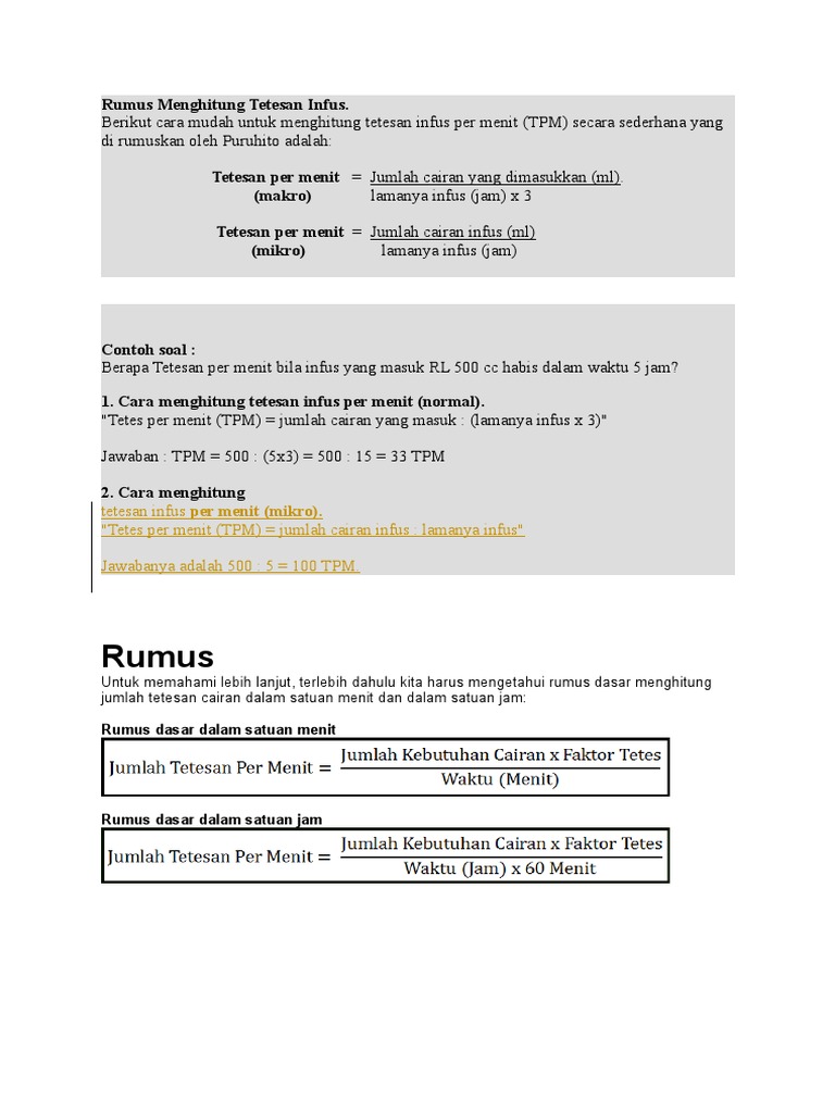 Rumus Menghitung Tetesan Infus | PDF