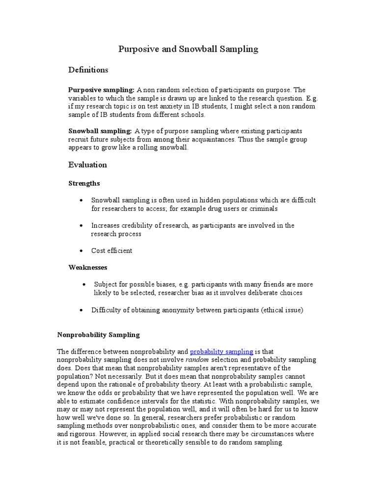 Purposive and Snowball Sampling: Definitions | PDF | Sampling ...