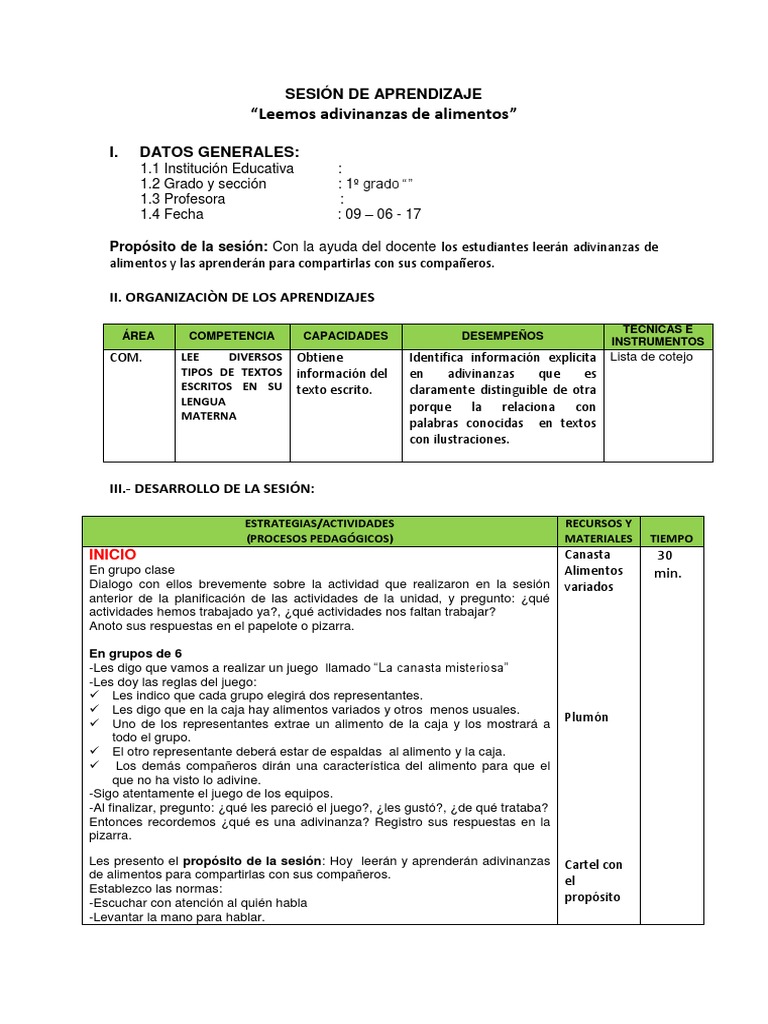 Adivinanzas Sesion | PDF | Lectura (proceso) | Maestros