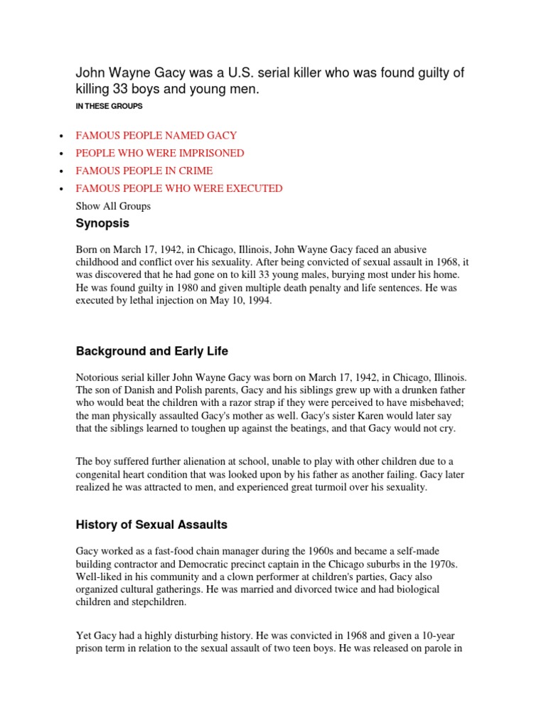 John Wayne Gacy Was A U | PDF | Deviance (Sociology) | Misconduct