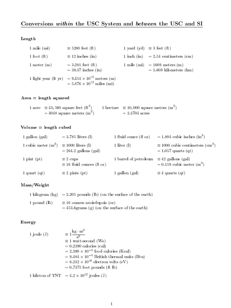 USC and SI Unit Conversion Guide | PDF | Gallon | Ounce